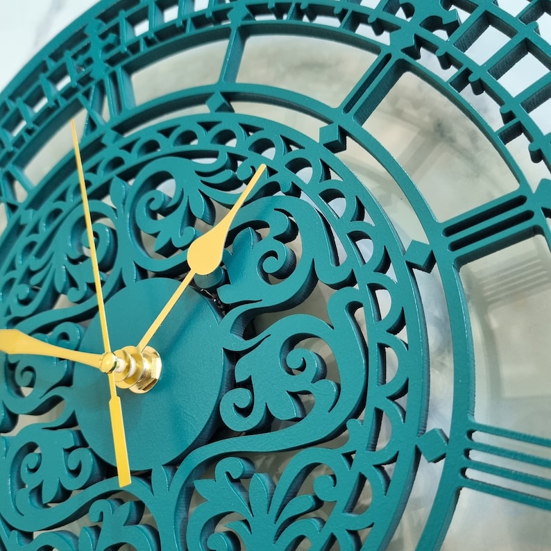 Emerald Wall Clock Silent Non Ticking Roman Numerals 30cm Emerald Green ...