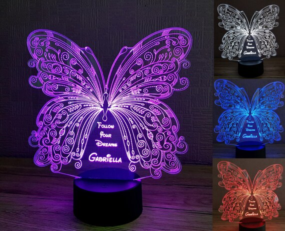 Personalised 3D Butterfly LED Night Lamp Multi Coloured Lights | Etsy