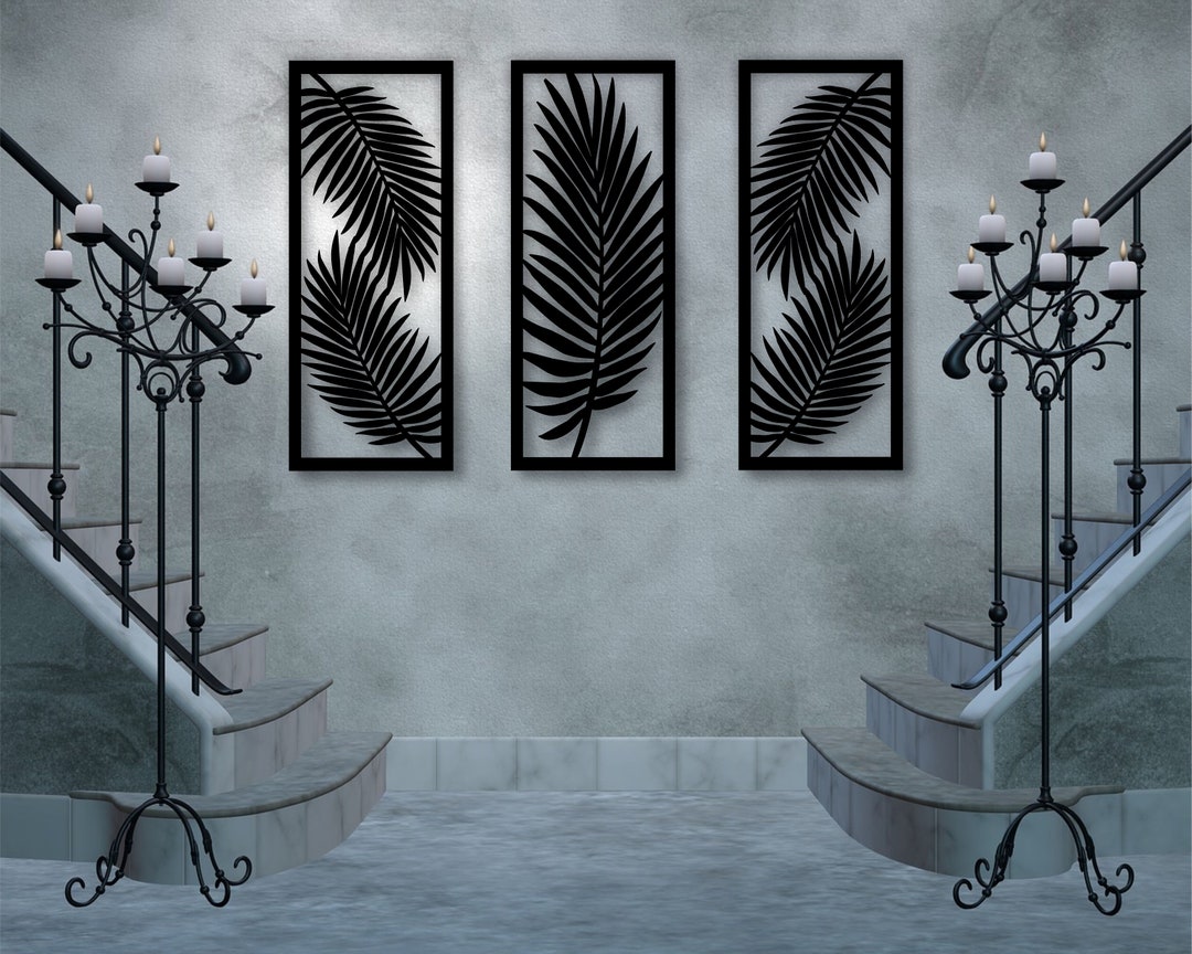 Leaf Wall Art Plaque 3 Piece Set Any Colour Palm Leaves Home Decor ...