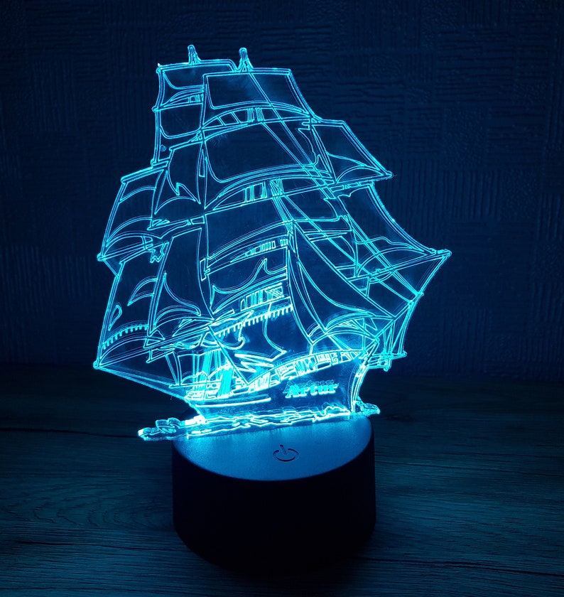 Personalised Sailing Ship Boat 3D LED Night Lamp Multi Colour Lights ...