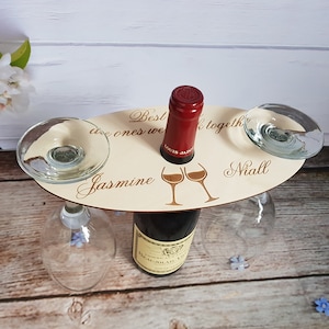 Personalised Wine Butler Engraved Wooden Wine Glass Caddy Holder Friend ...
