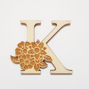Wooden Alphabet Letters Engraved Flower Decorated Craft Embellishment ...