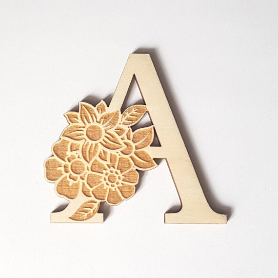 Wooden Alphabet Letters Engraved Flower Decorated Craft | Etsy UK