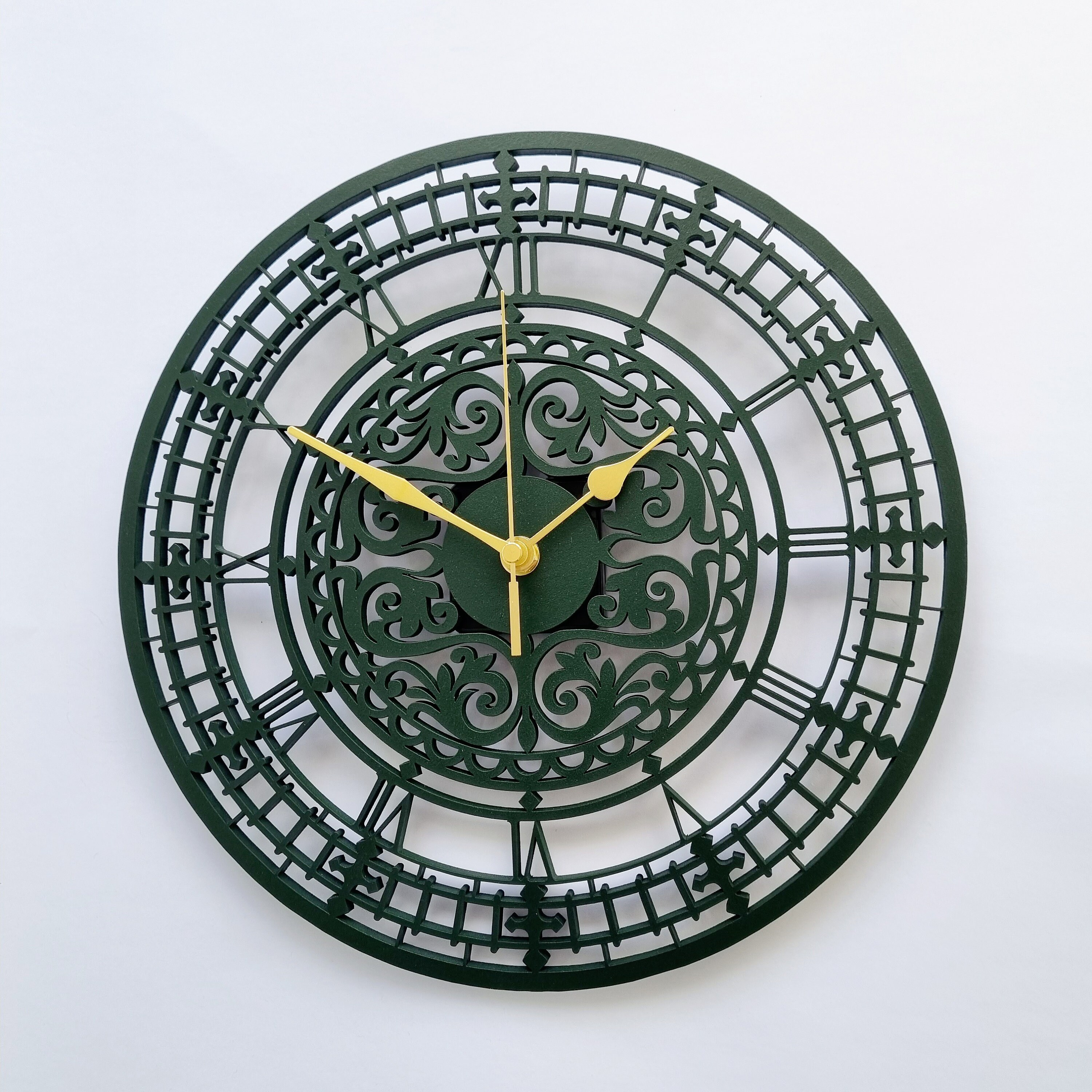 Forest Green Wall Clock Silent Non Ticking Roman Numerals 30 - Etsy UK