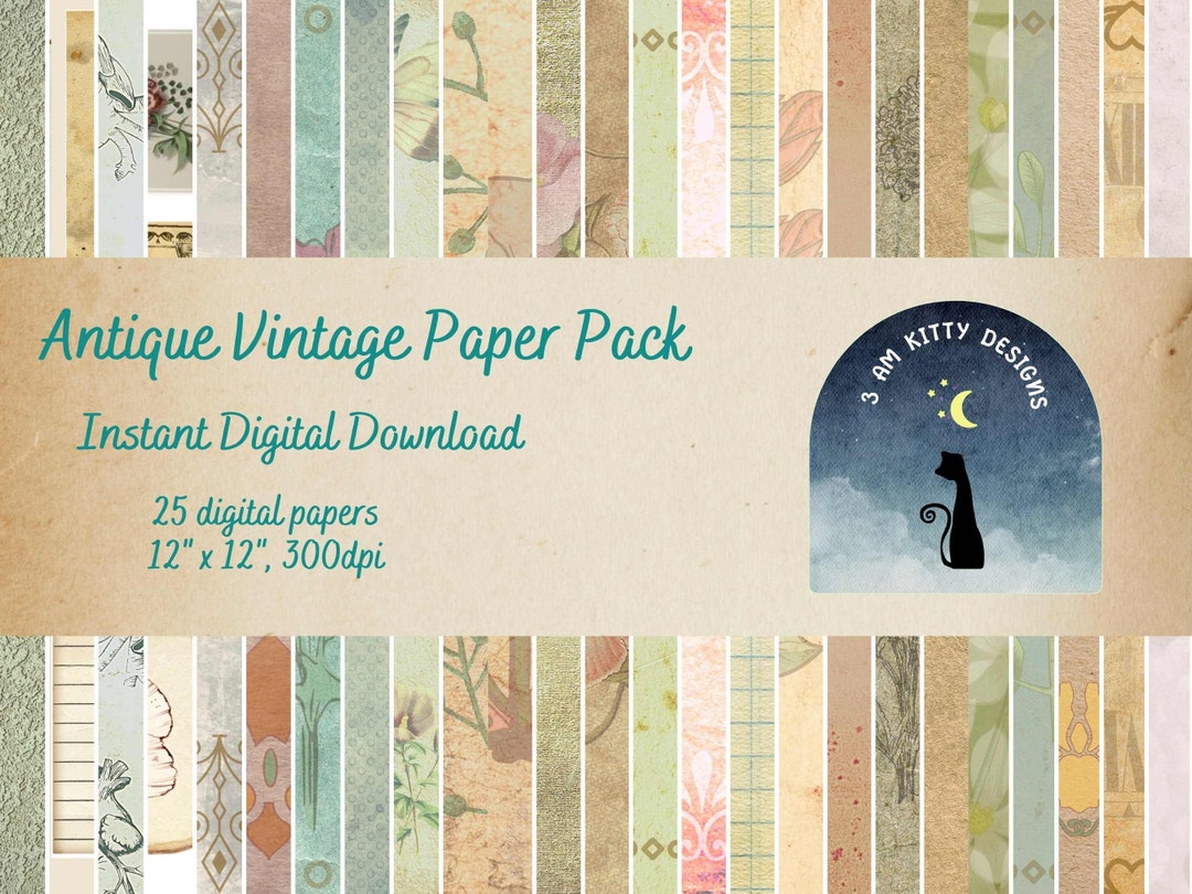 Vintage Antique Printable Paper Pack, Ephemera, Scrapbook, Old, Junk ...
