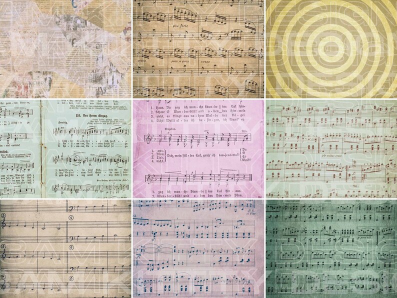 Vintage Music Papers Digital Printable Paper Pack - Scrapbook ...
