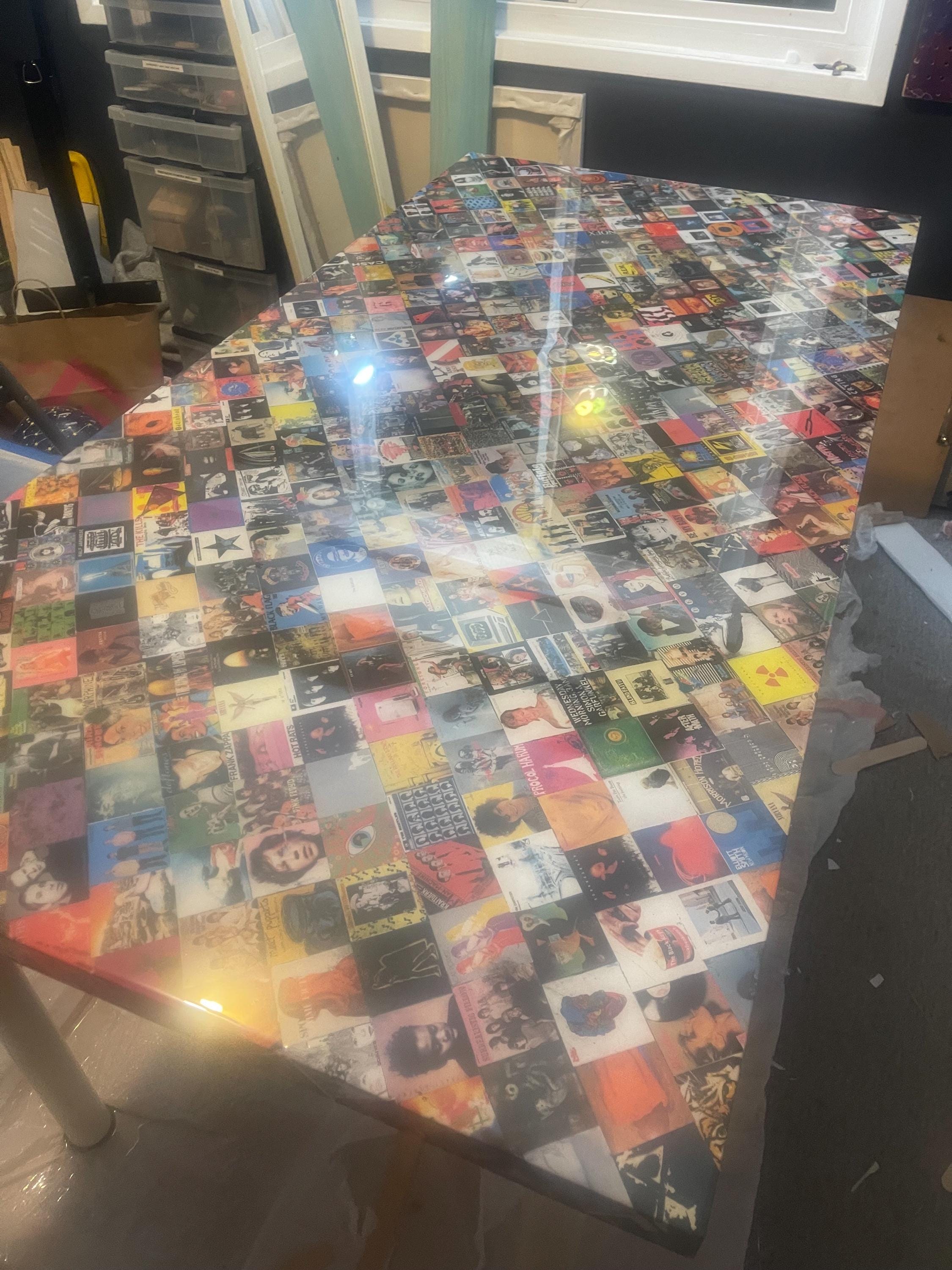 Upcycled Record Album Cover Collage Table | Epoxy Resin Handmade Music ...