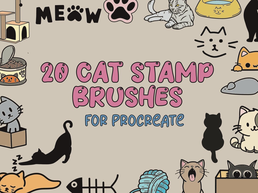 20 Cat Stamp Brushes for Procreate – Cute Feline Digital Stamps ...