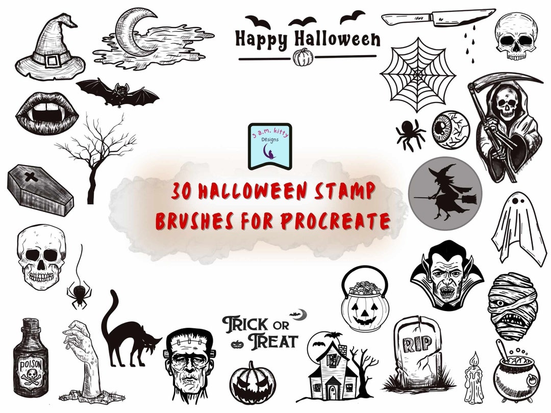 30 Procreate Stamps, Halloween Procreate Brushes, Procreate Spooky ...