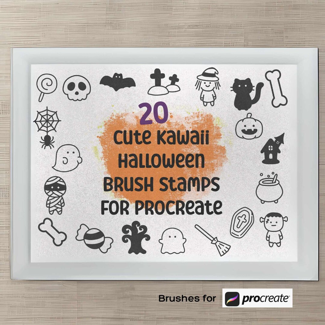 20 Cute Kawaii Halloween Brush Stamp Set for Procreate, Cute Cartoon ...