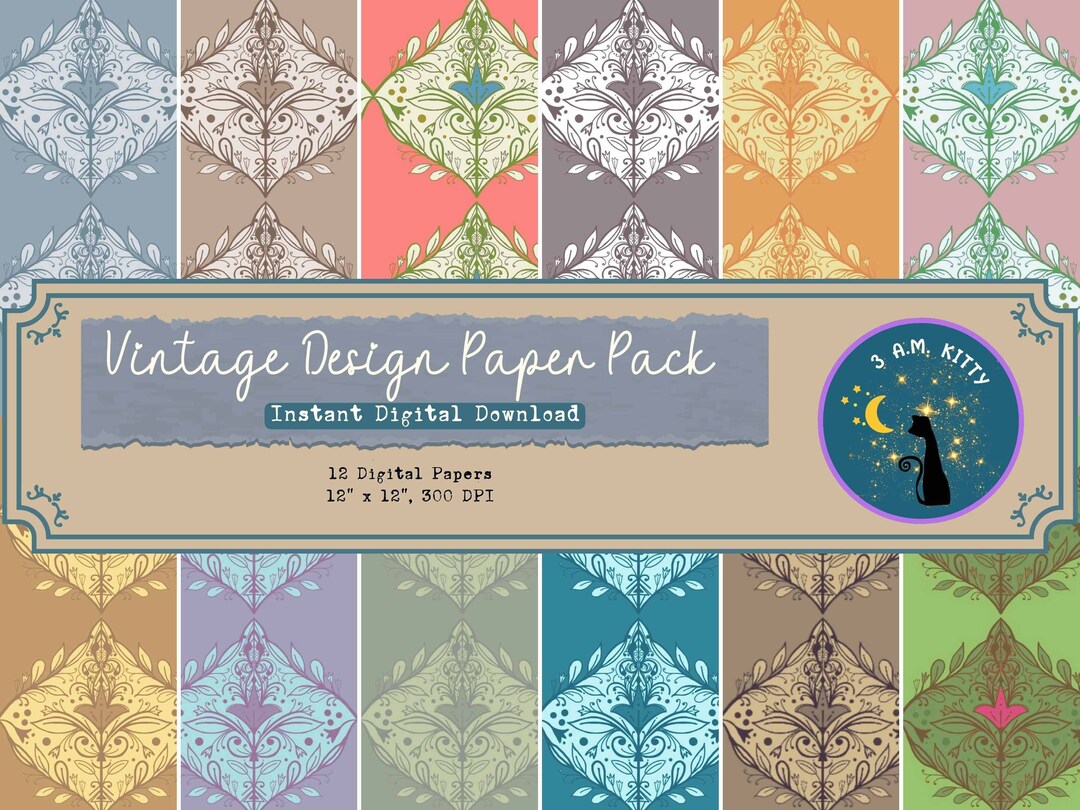 Vintage Pattern Digital Printable Paper Pack,scrapbook Papers Ornate ...
