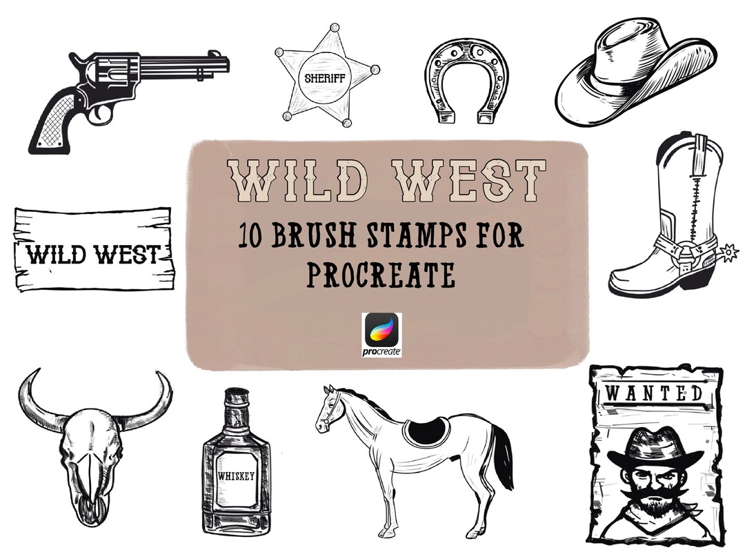 Western Procreate Brush Stamps: Wild West Tattoo Designs (digital ...