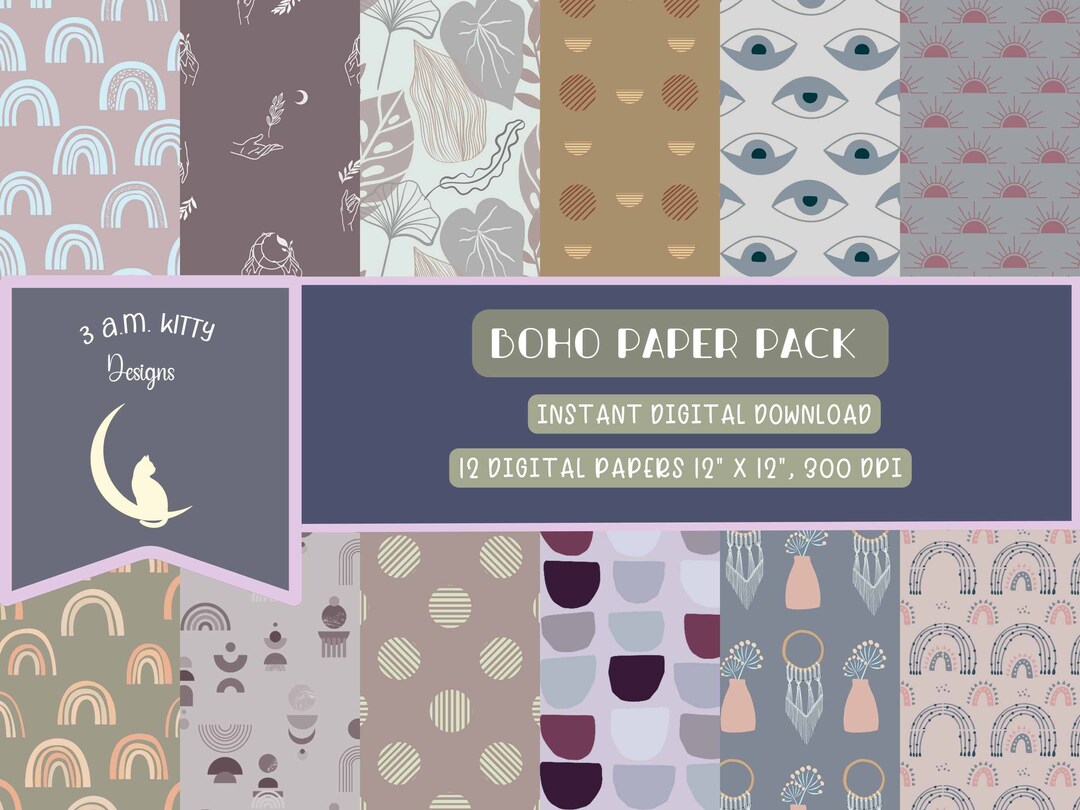 Boho Digital Paper Pack: Minimalist Scrapbook Backgrounds (digital ...