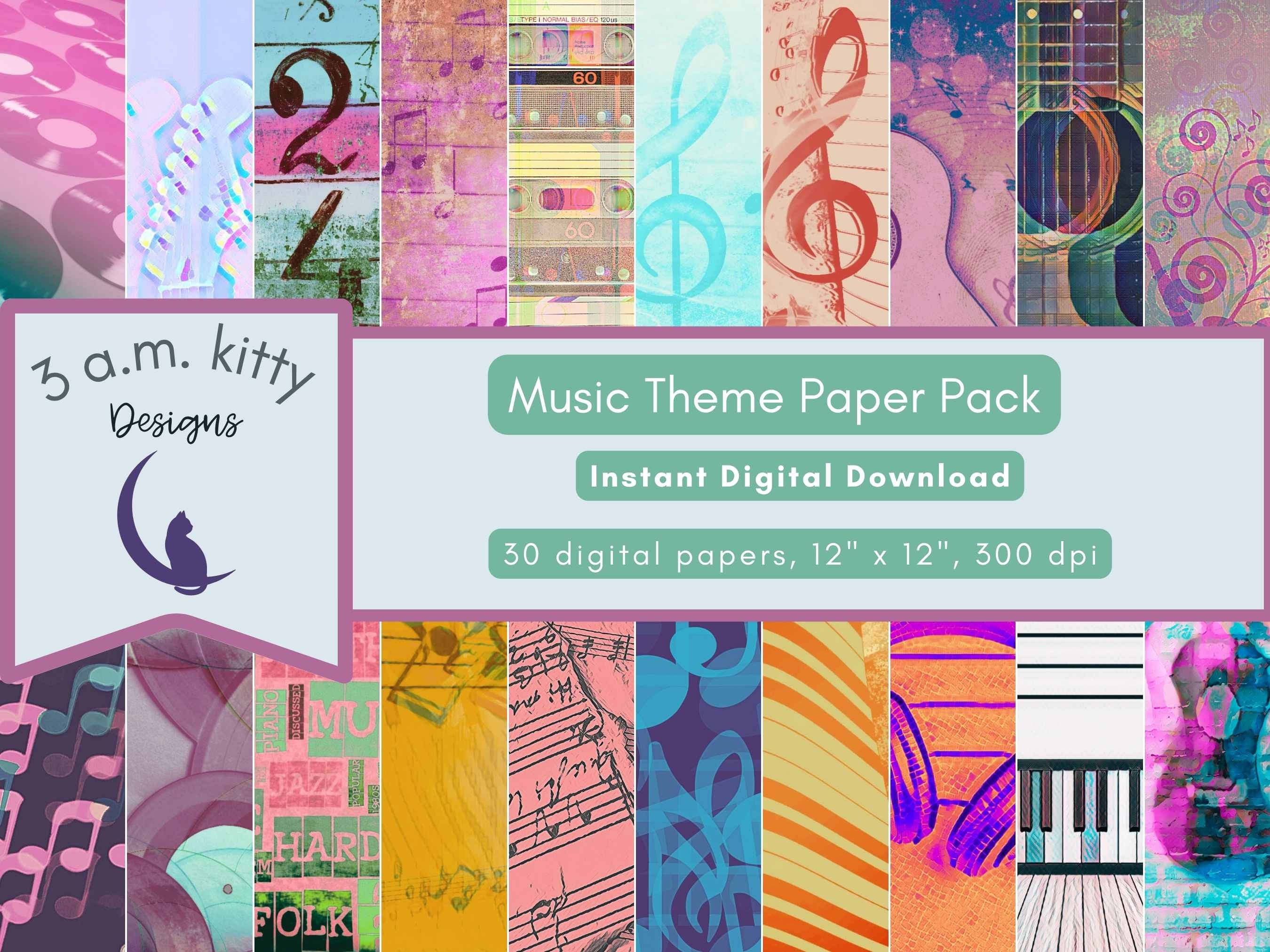 Music Pattern Digital Printable Paper Pack,scrapbook Papers Musical ...