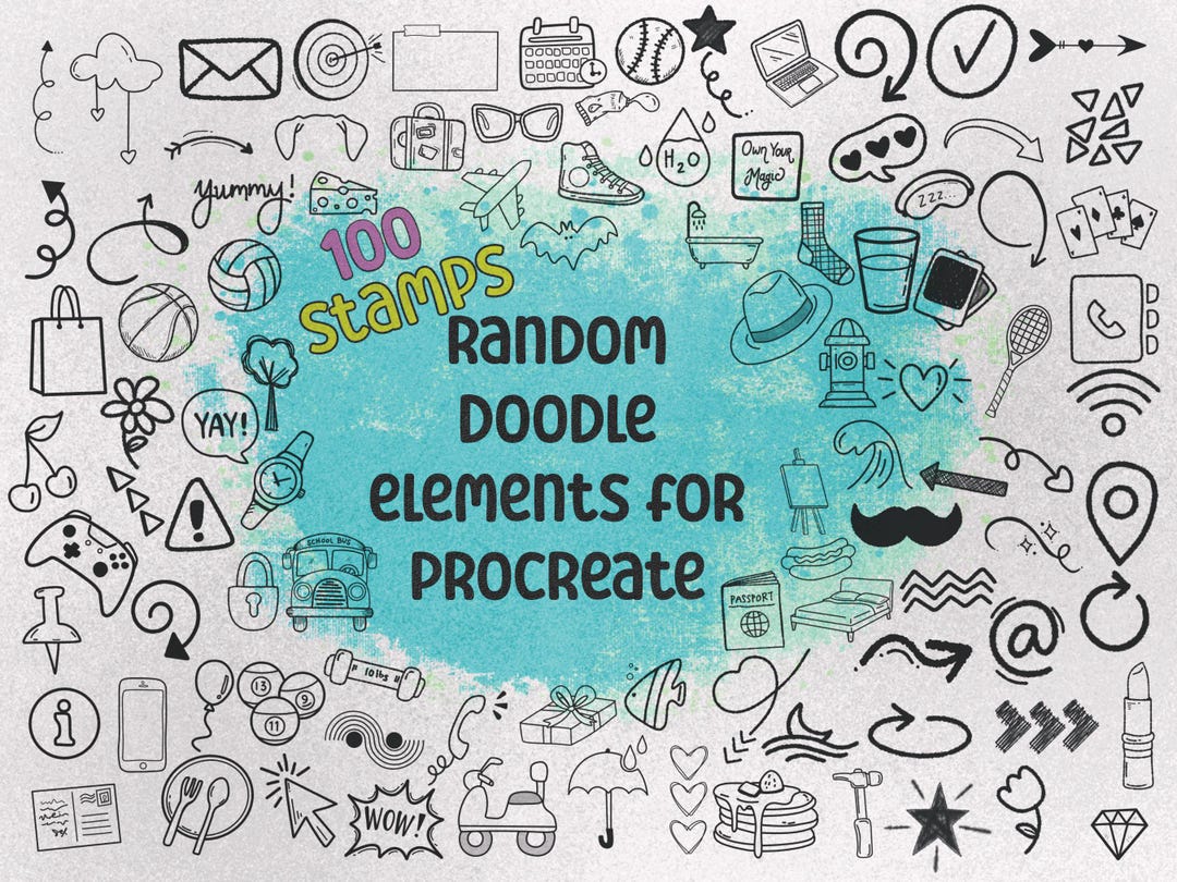 Doodle Elements 100 Hand-drawn Procreate Stamps for Patterns, Calendars ...