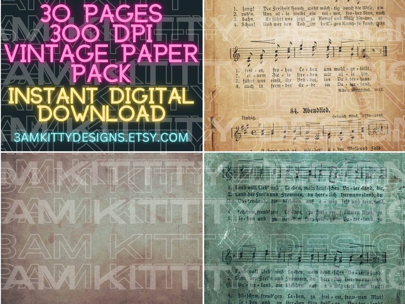 Vintage Music Papers Digital Printable Paper Pack - Scrapbook ...