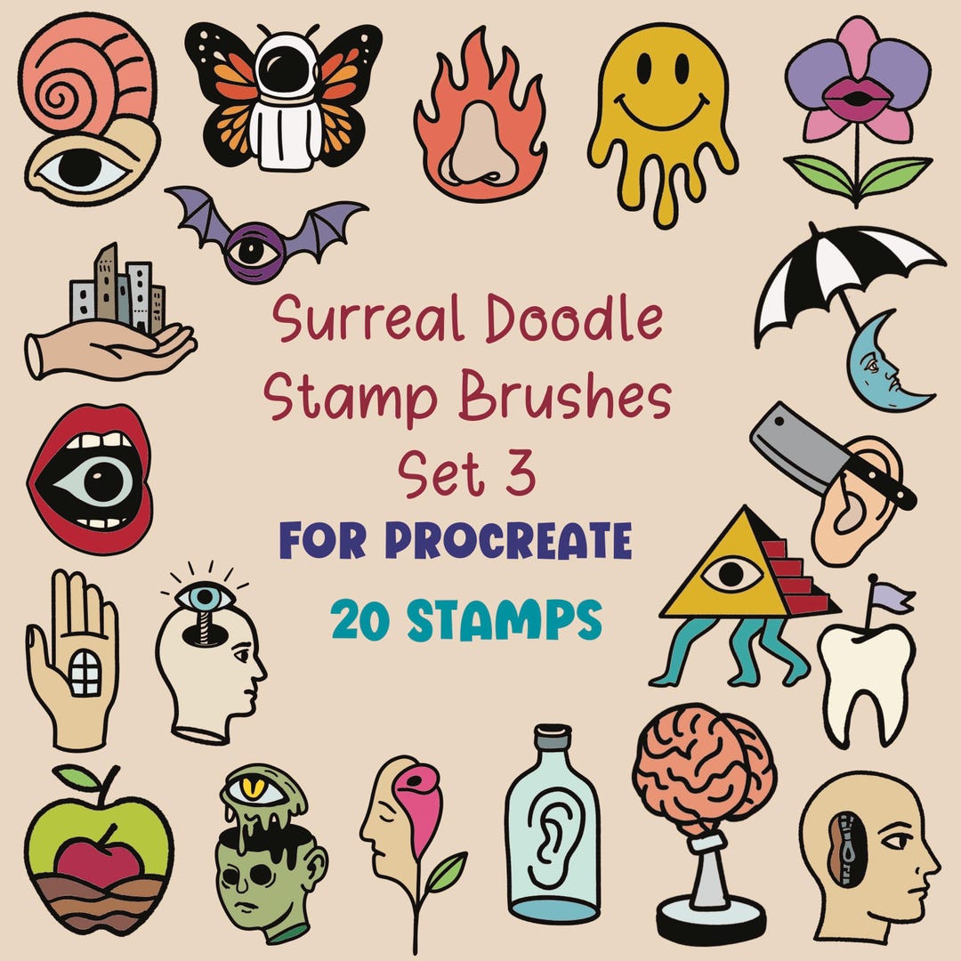 Surreal Doodle Stamps for Procreate: Weird & Whimsical Brush Set ...