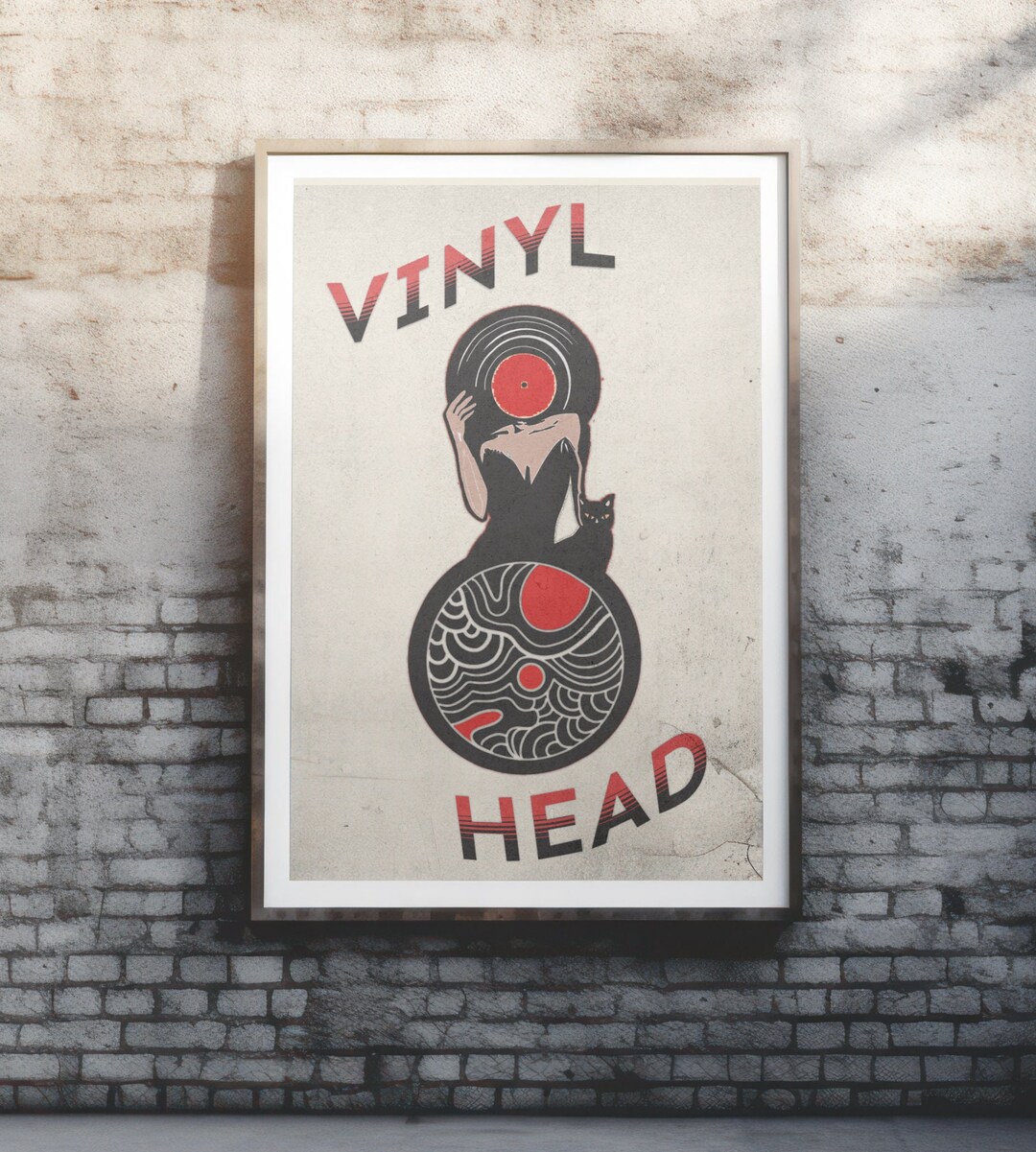 Vinyl Head Groove Goddess With Cat Wall Art Poster - Digital Download ...