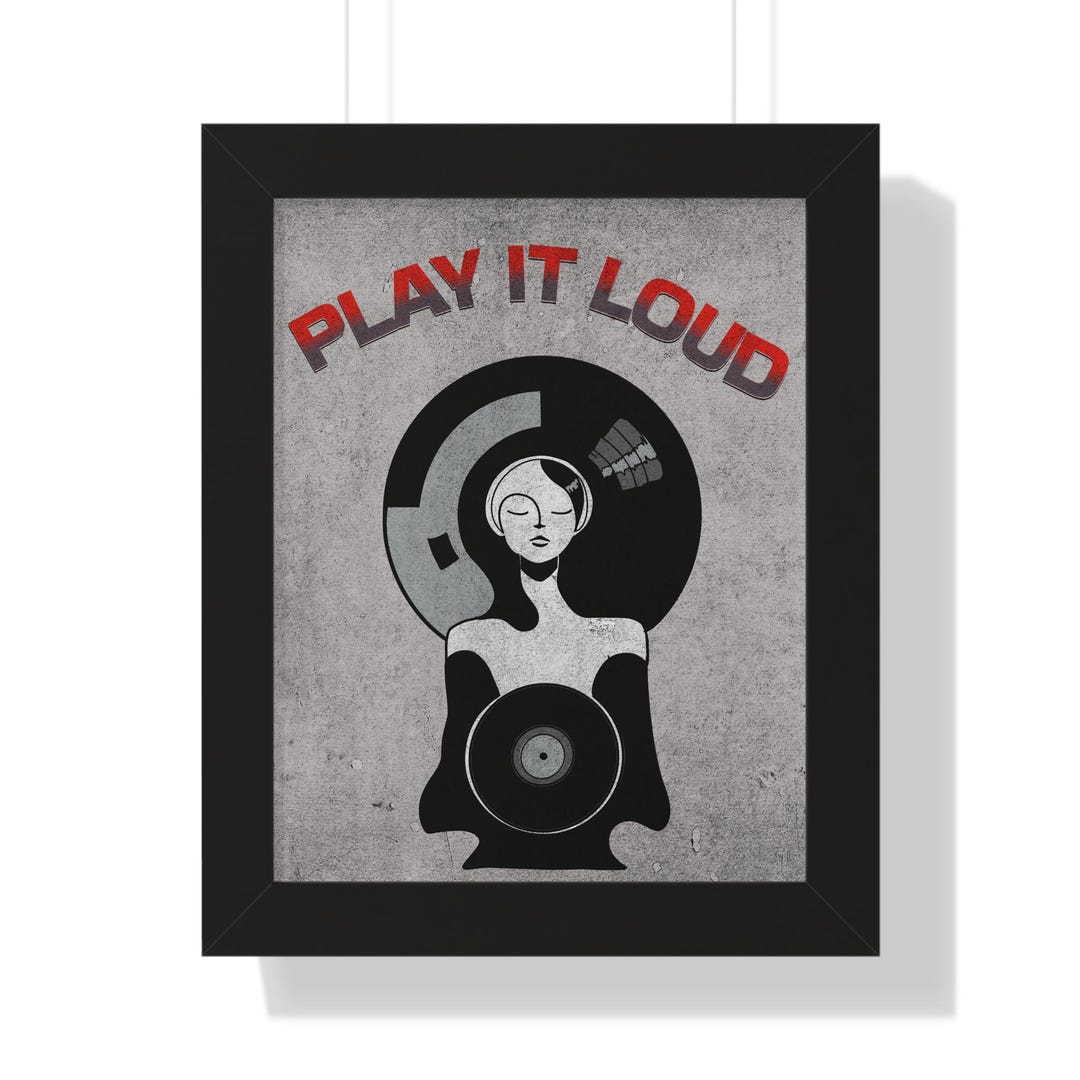 Music Wall Art Print, Play It Loud Girl With Vinyl Record Framed ...