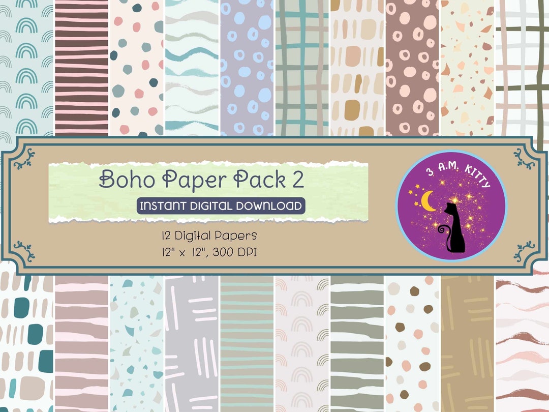 Boho Instant Digital Download Printable Paper Pack, 20 Pages, Scrapbook ...