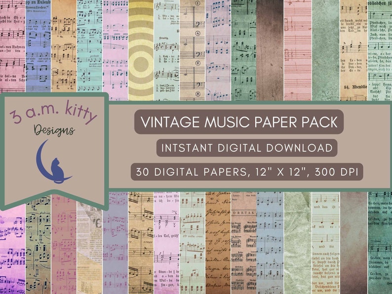 Vintage Music Papers Digital Printable Paper Pack - Scrapbook ...