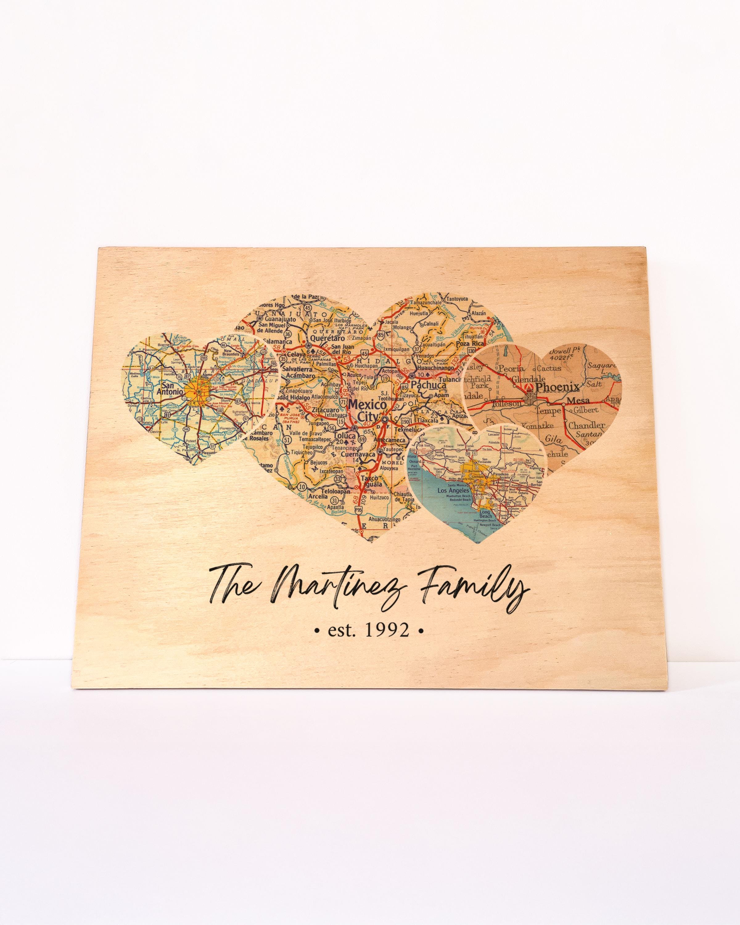 Personalized Long Distance Family Maps on Wood: 3-5 Locations, Custom ...