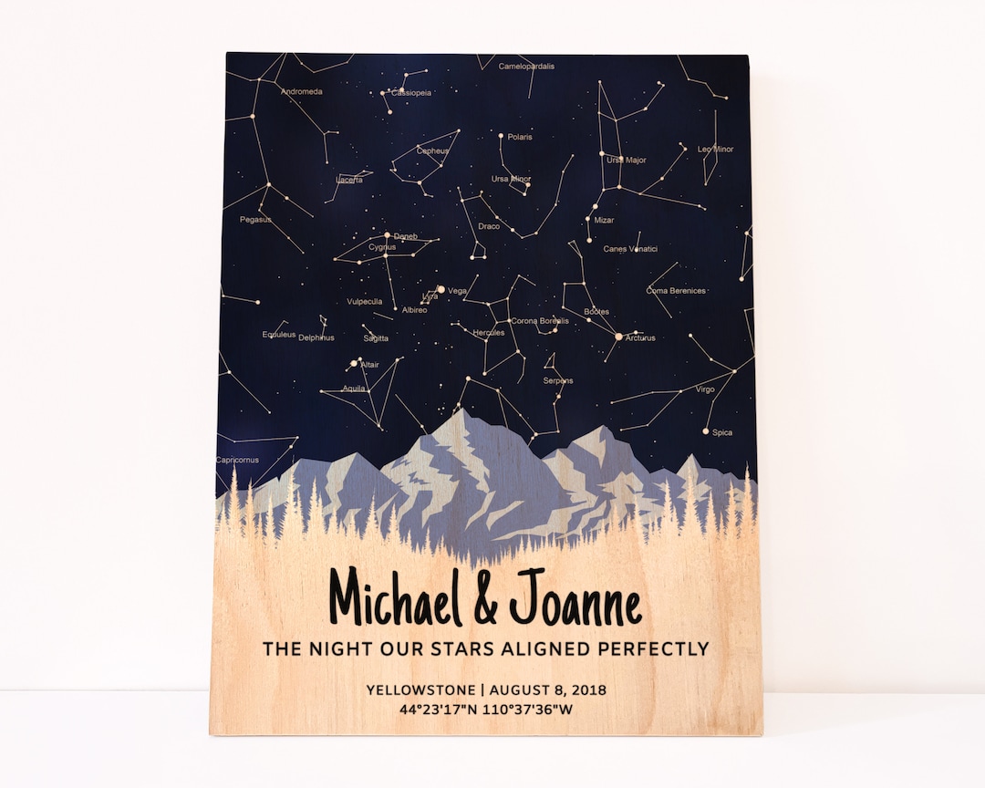 Custom Star Map on Wood, Night Sky Gift, Star Map by Date, Star Map for ...