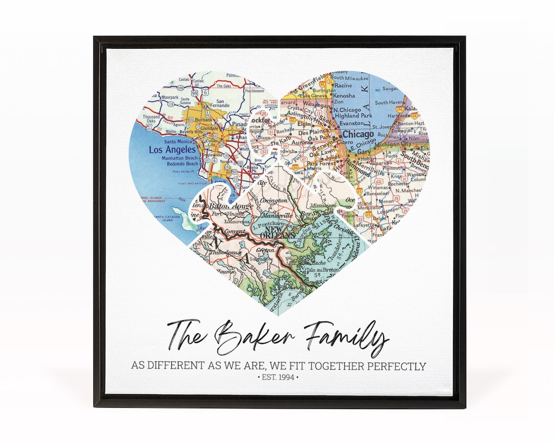 Heart Shaped Puzzle Map, Long Distance Relationship Gift for Boyfriend ...