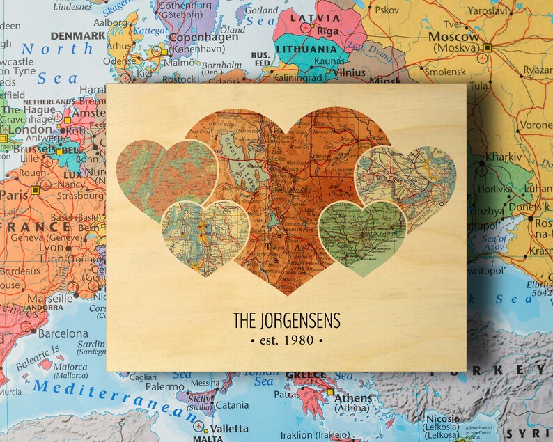 Personalized Long Distance Family Maps on Wood: 3-5 Locations - Etsy