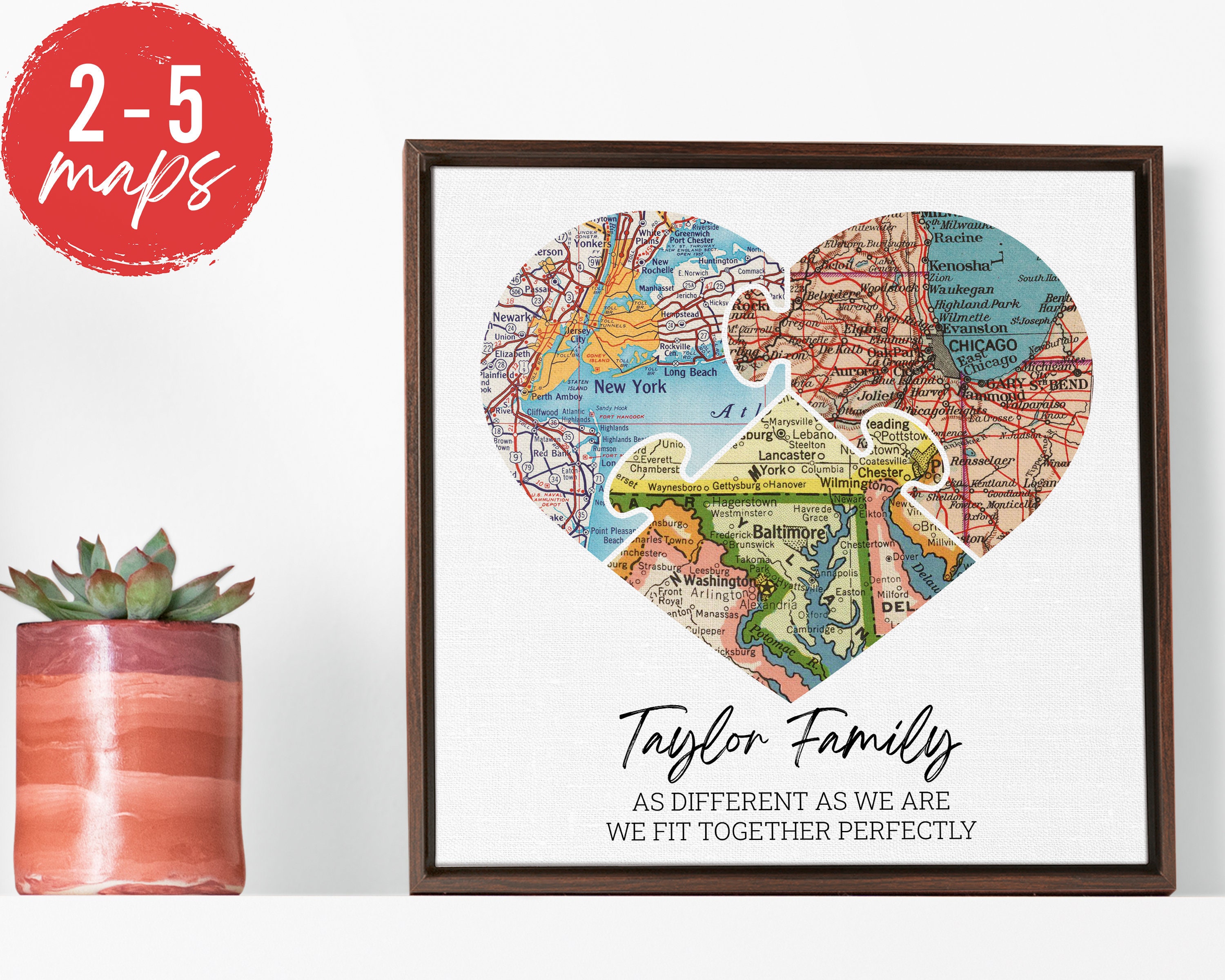 Personalized Long Distance Family Map on Premium Canvas - Etsy
