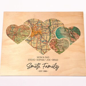 Personalized Family Gift, Heart Maps on Birch Wood, Family Name Sign ...