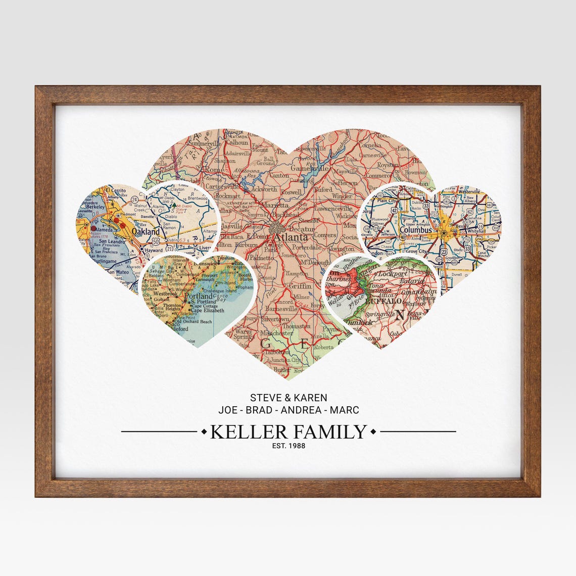 Personalized Family Map Art: Long Distance Gift, Vintage Style - Etsy