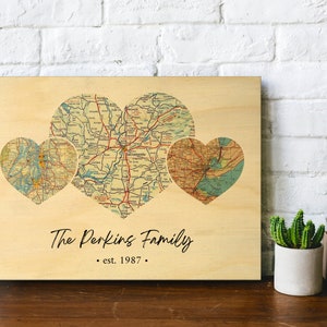 Personalized Long Distance Family Maps on Wood: 3-5 Locations, Custom ...