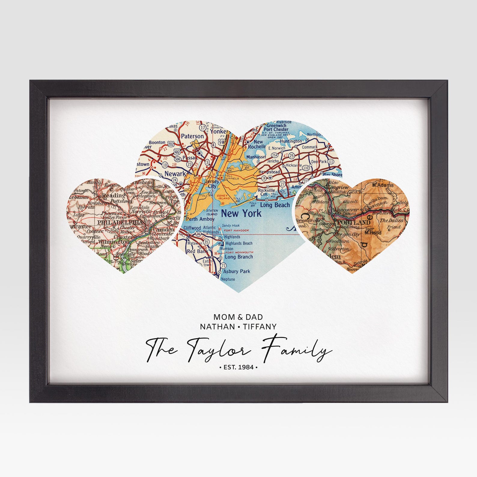 Personalized Family Map Art: Long Distance Gift, Vintage Style - Etsy