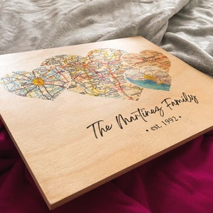 Personalized Long Distance Family Maps on Wood: 3-5 Locations, Custom ...