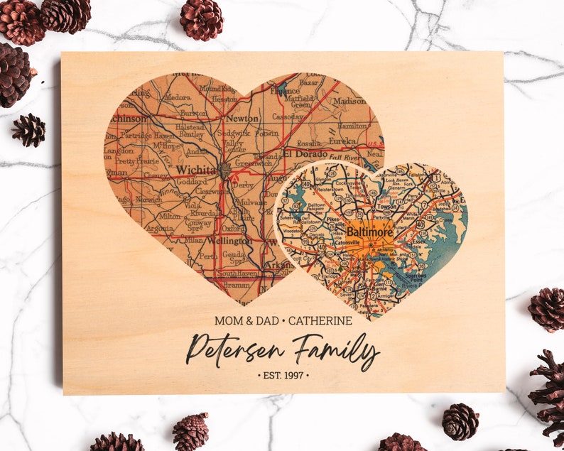 Personalized Family Gift Heart Maps on Birch Wood Family - Etsy