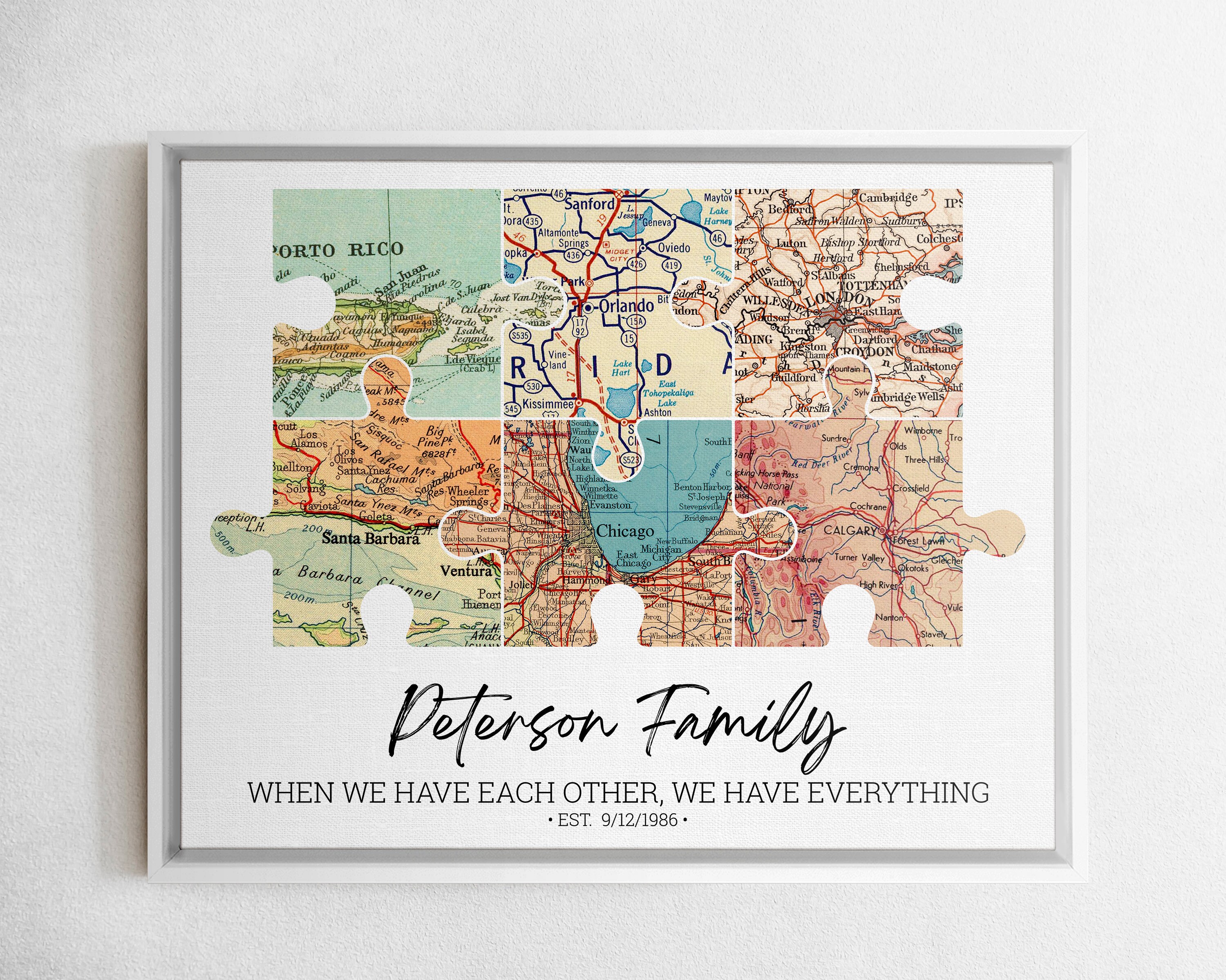 Personalized Family Puzzle Map Canvas Print Christmas Gift - Etsy UK