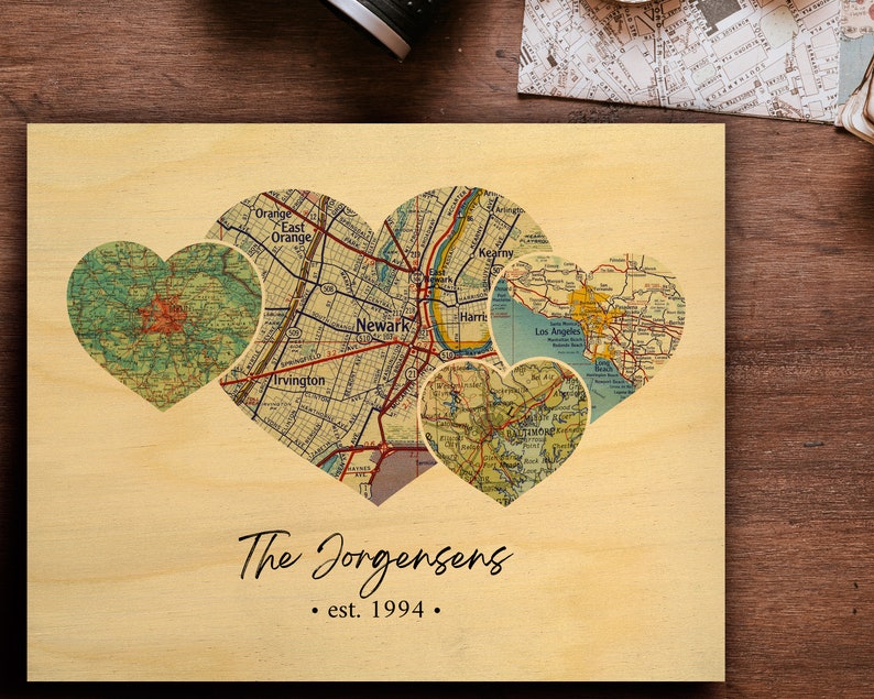 Personalized Long Distance Family Maps on Wood: 3-5 Locations - Etsy