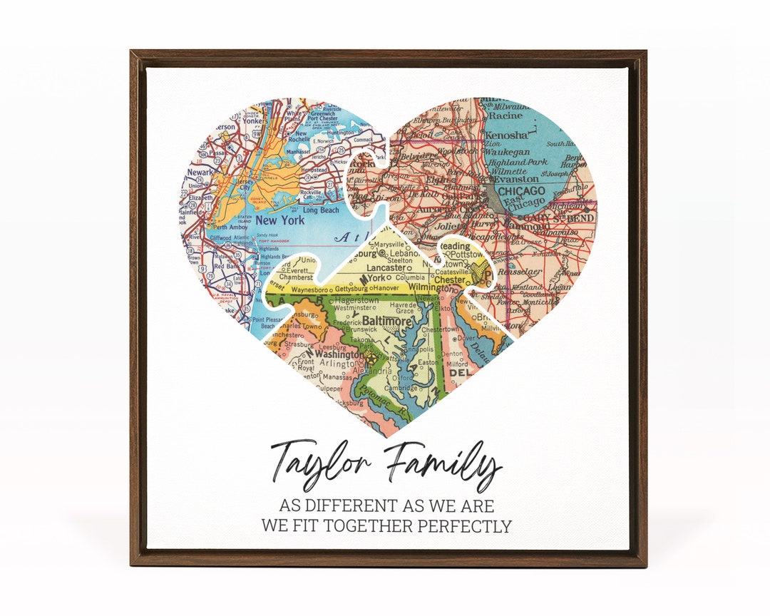Personalized Long Distance Family Map on Premium Canvas, Birthday Gifts ...