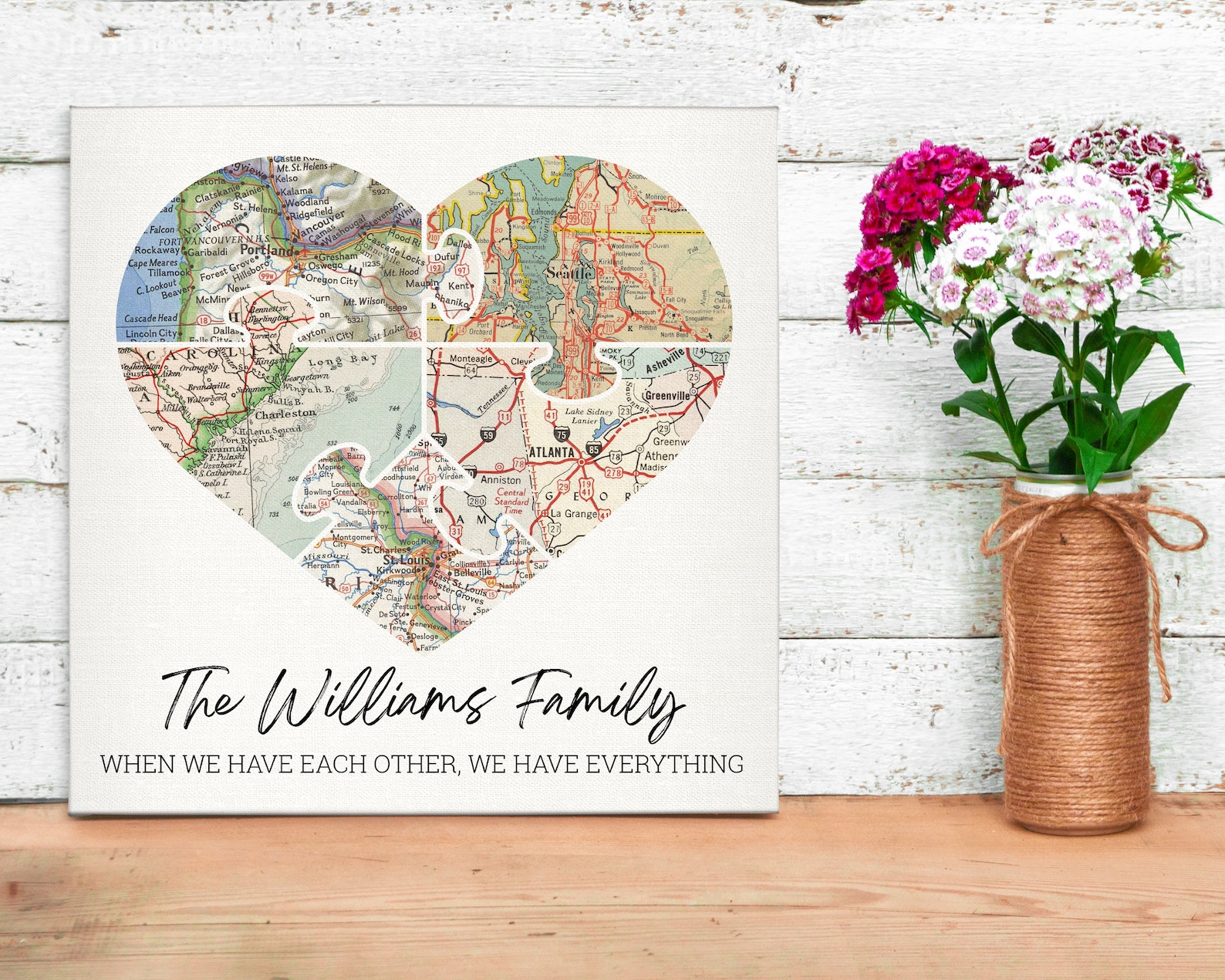 Personalized Long Distance Family Map on Premium Canvas - Etsy