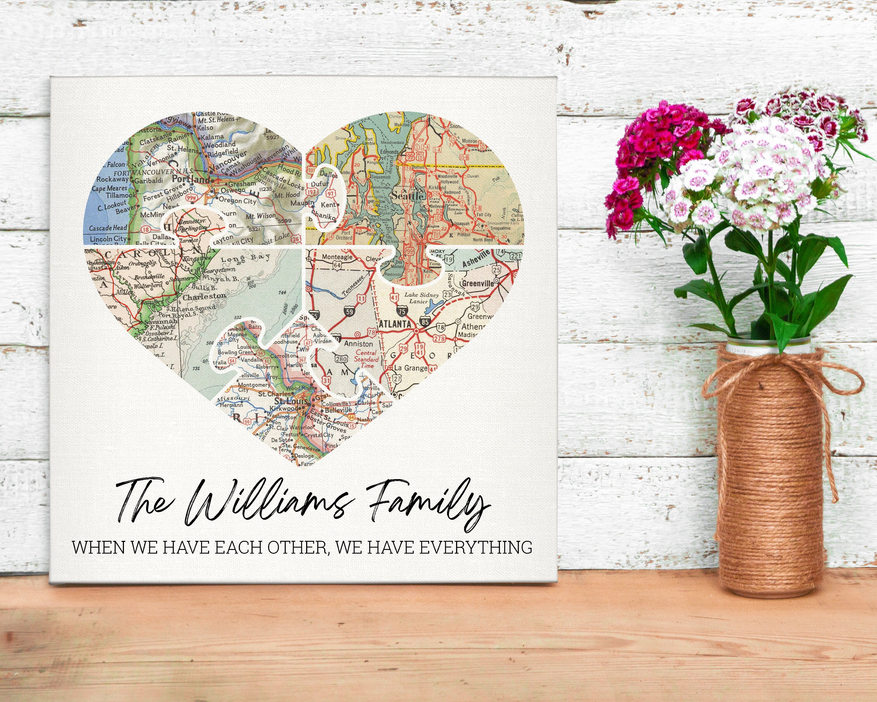 Personalized Long Distance Family Map on Premium Canvas - Etsy