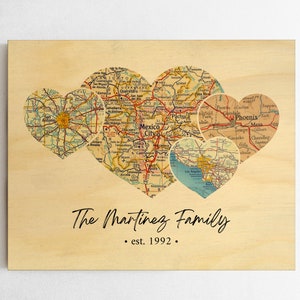 Personalized Long Distance Family Maps on Wood: 3-5 Locations, Custom ...