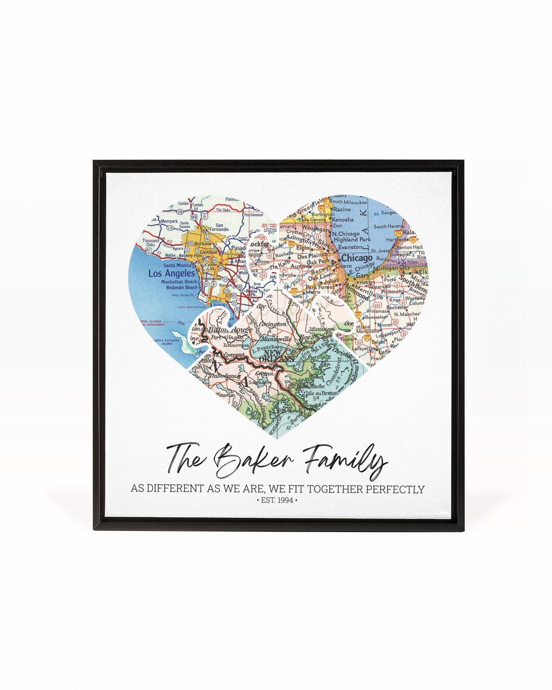 Personalized Heart Map Puzzle Canvas: Long Distance Family Gift - Etsy