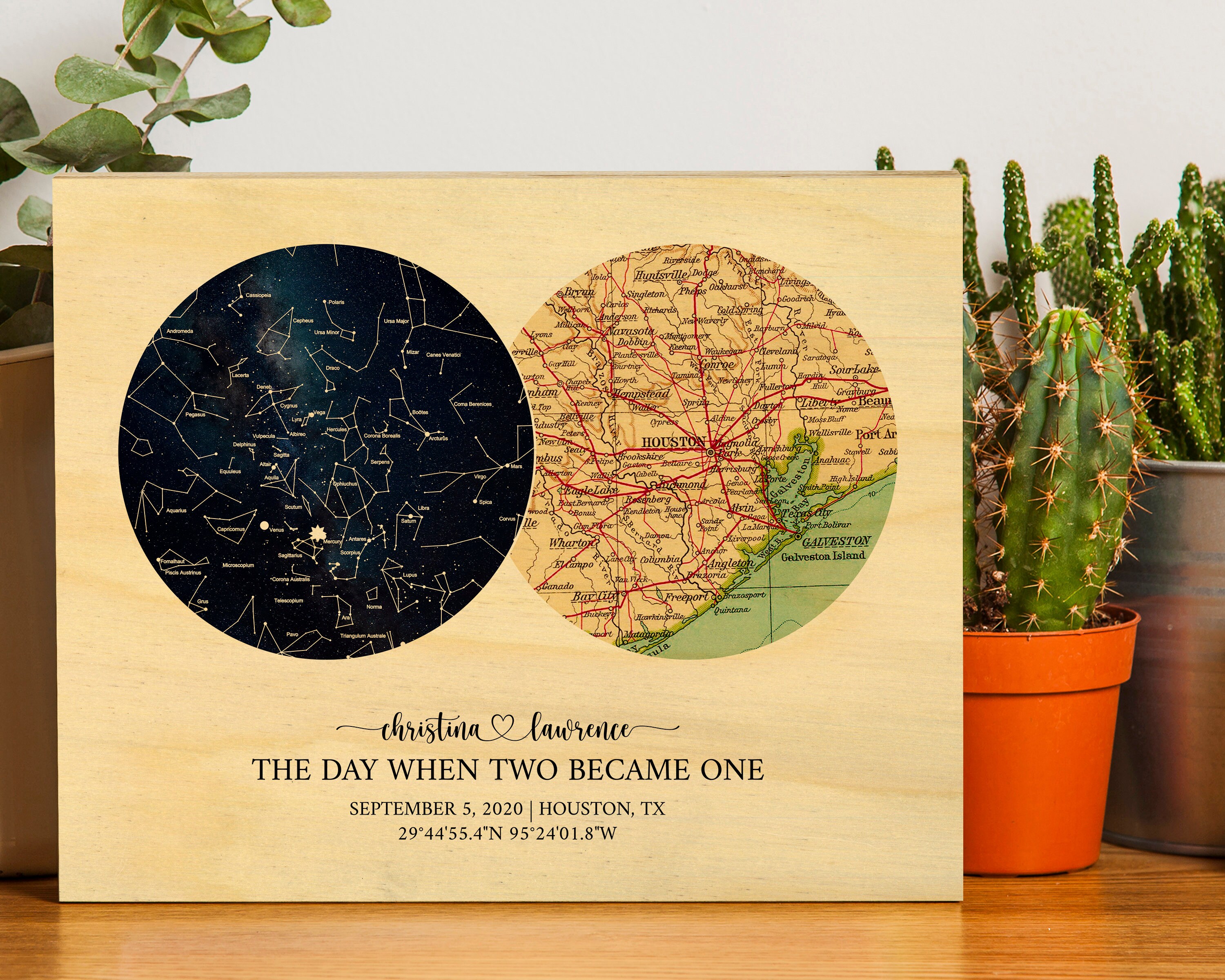Personalized Star Map and a Vintage Map on Wood Star Map - Etsy