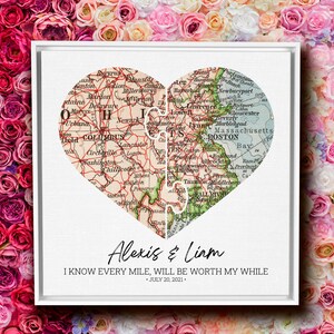Personalized Long Distance Relationship Gift, Heart Map on Canvas ...