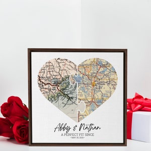 Personalized Long Distance Relationship Gift, Heart Map on Canvas ...