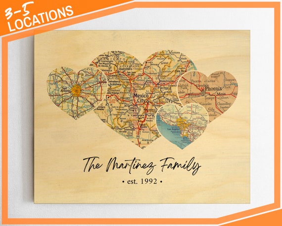Personalized Long Distance Family Maps on Wood: 3-5 Locations - Etsy
