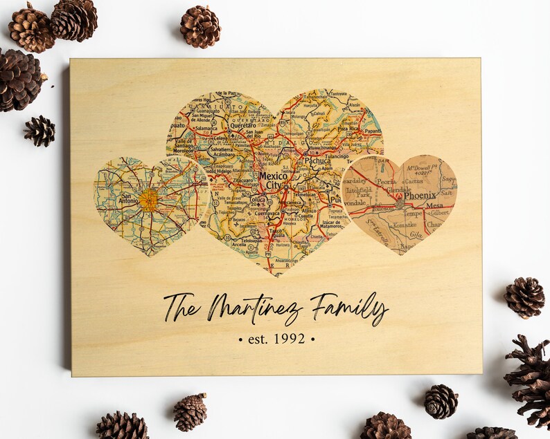 Personalized Long Distance Family Maps on Wood: 3-5 Locations - Etsy