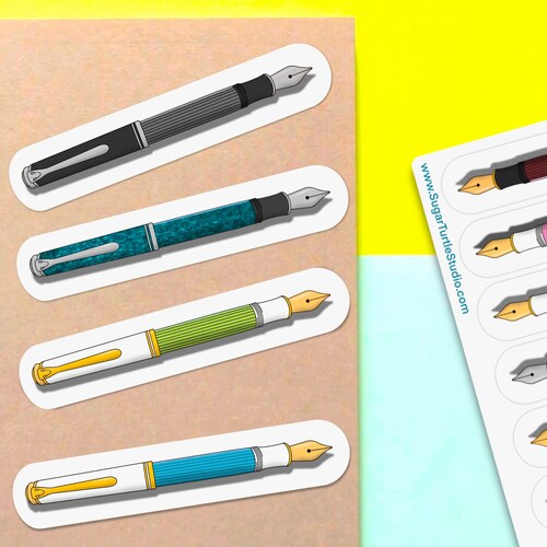 Fountain Pen Sticker Sheet 2 Sizes Available - Etsy