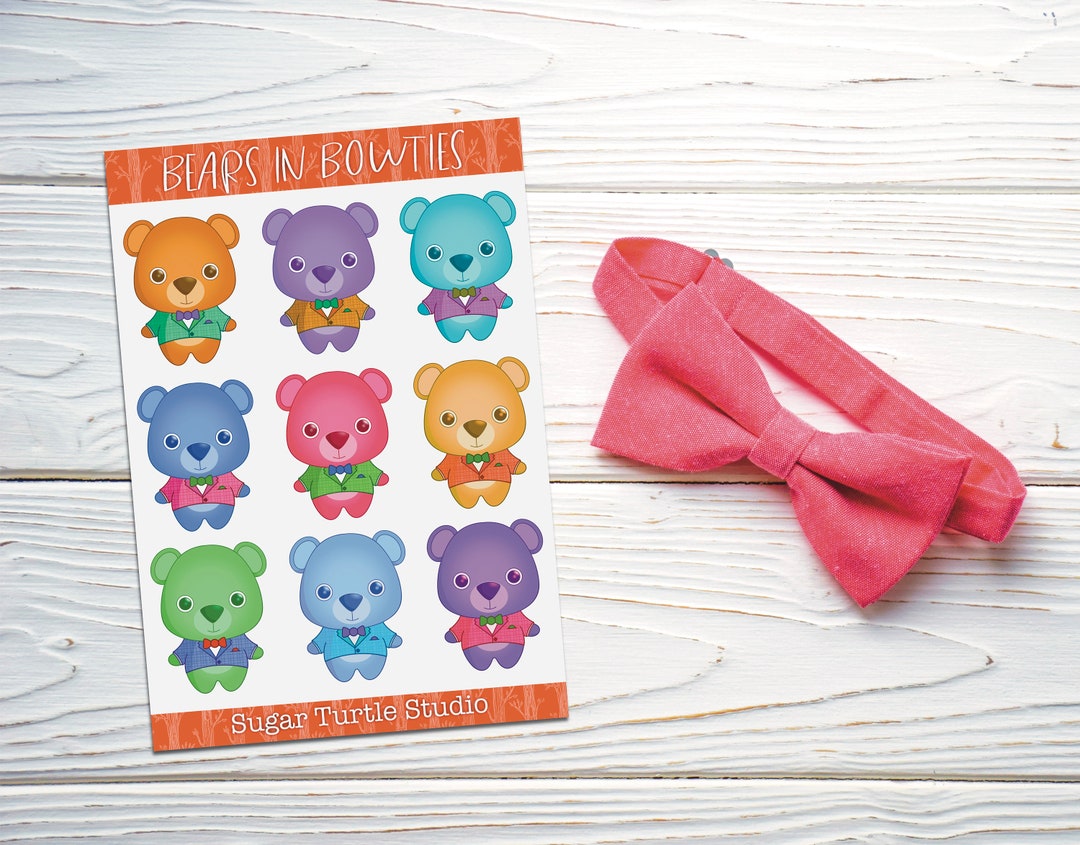 Bears in Bow Ties Stickers! Cute Colorful Bear Sticker Sheet! Planner ...